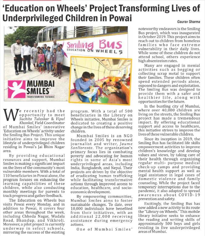 “Education on Wheels” Project transforming lives of Underprivileged Children in Powai | Sonrisas ...
